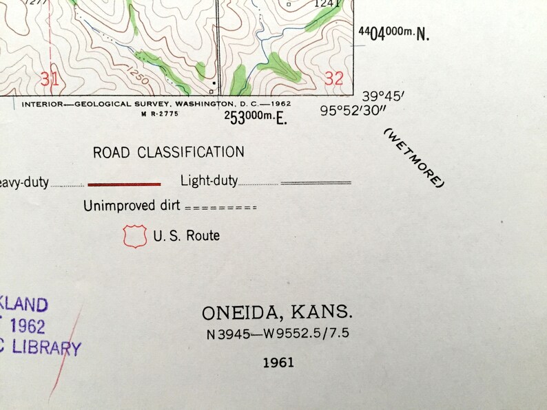 Antique Oneida, Kansas 1961 US Geological Survey Topographic Map ...