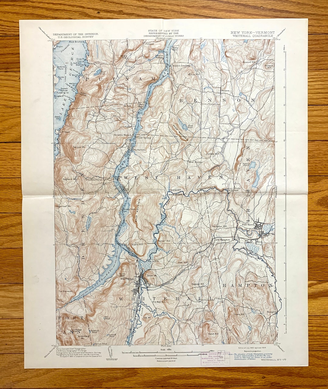 Antique Whitehall, New York 1902 US Geological Survey Topographic Map ...