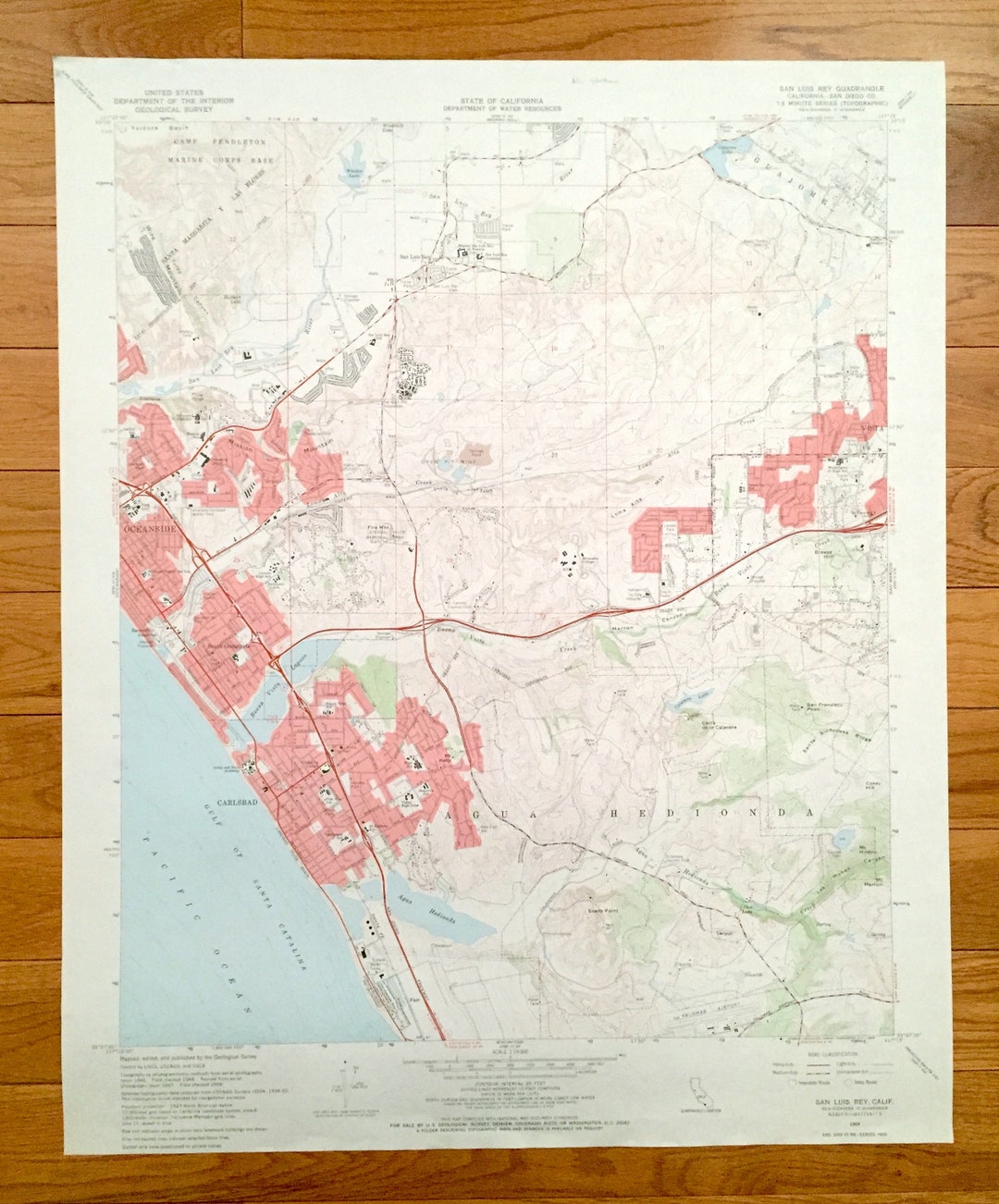Antique San Luis Rey, California 1968 US Geological Survey Topographic ...
