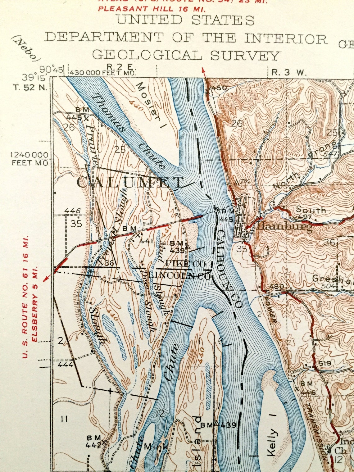 Antique Hardin, Illinois 1938 US Geological Survey Topographic Map ...