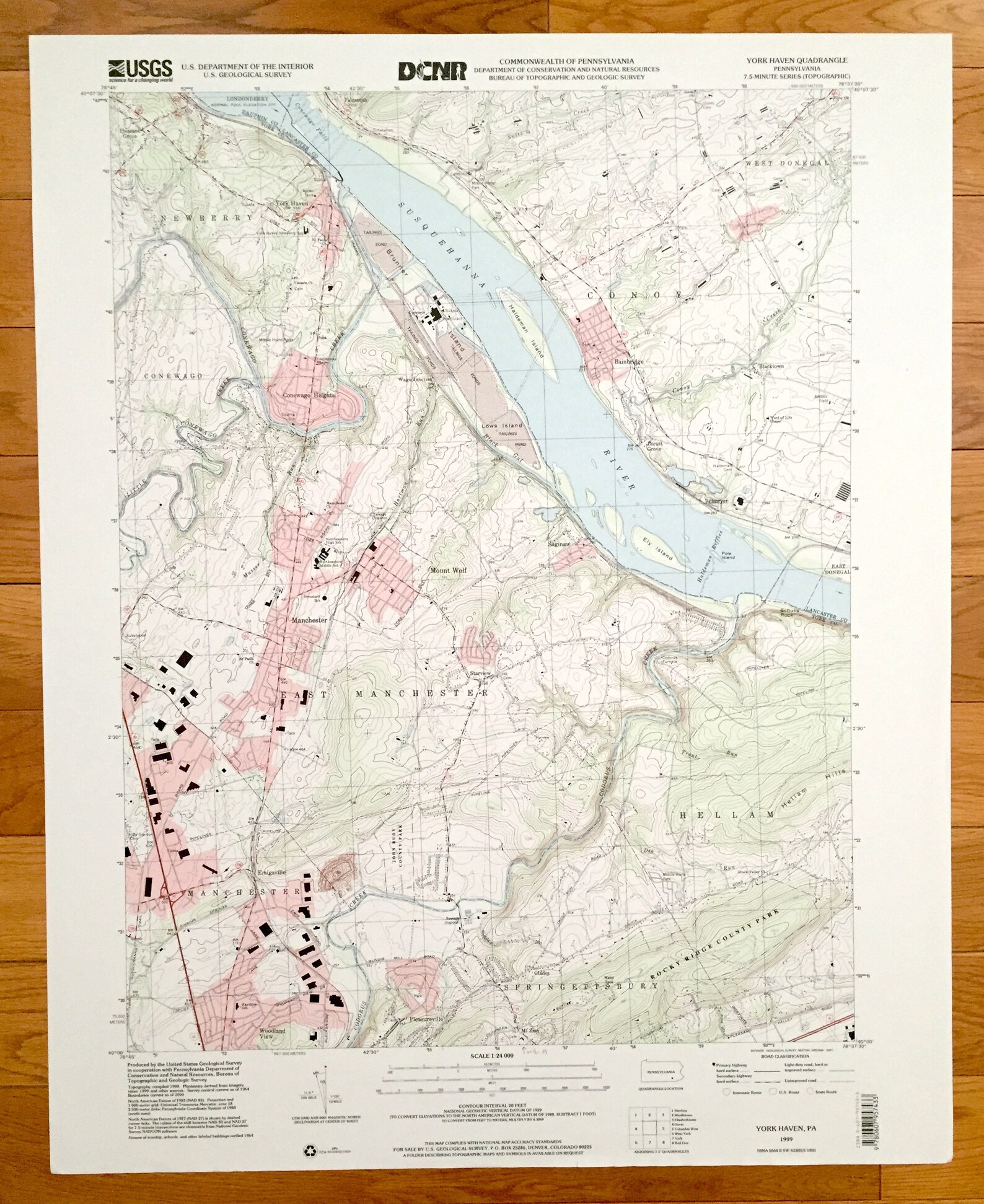 Antique York Haven, Pennsylvania 1999 US Geological Survey Topographic ...