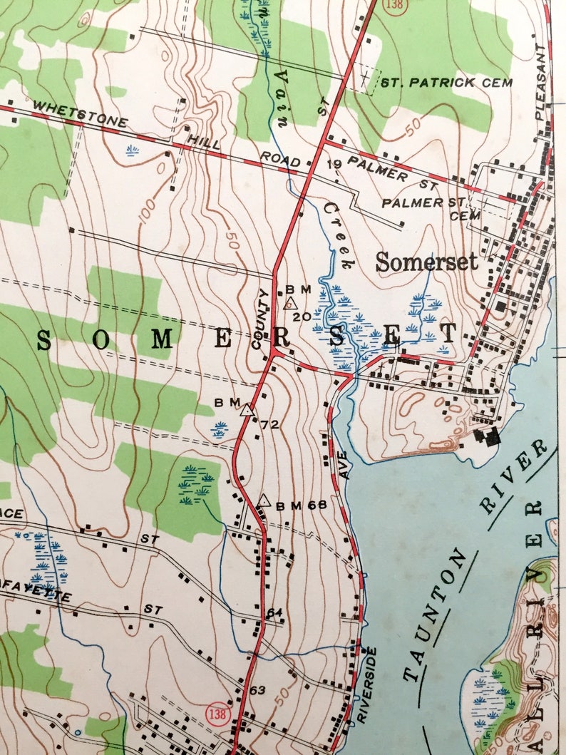 Antique Somerset, Massachusetts 1943 US Geological Survey Topographic ...