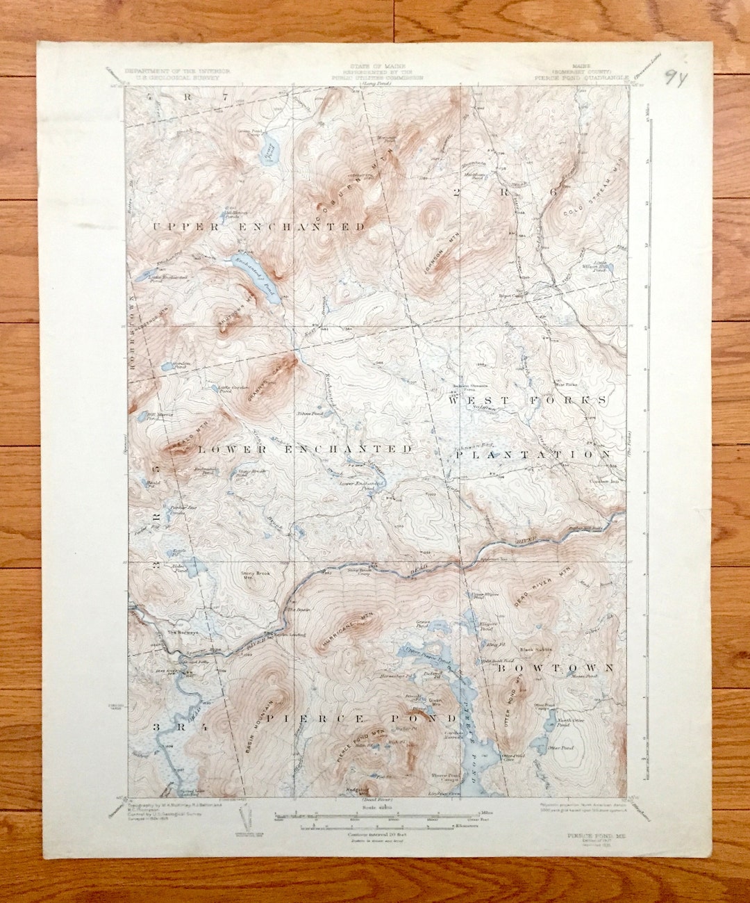 Antique Pierce Pond, Maine 1927 US Geological Survey Topographic Map ...