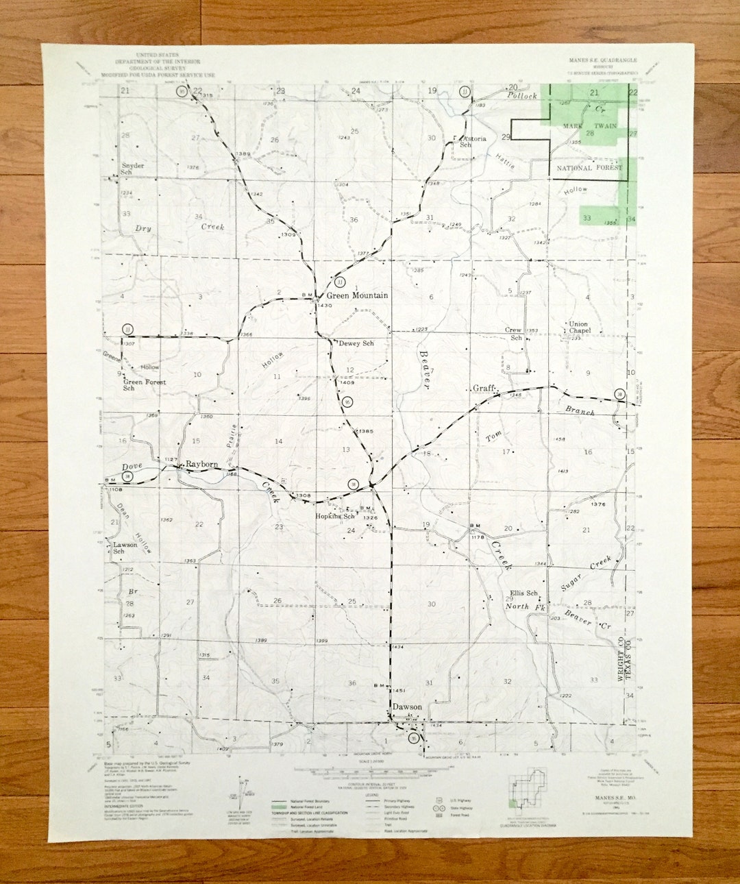 Antique Manes SE, Missouri 1941 US Geological Survey Topographic Map ...