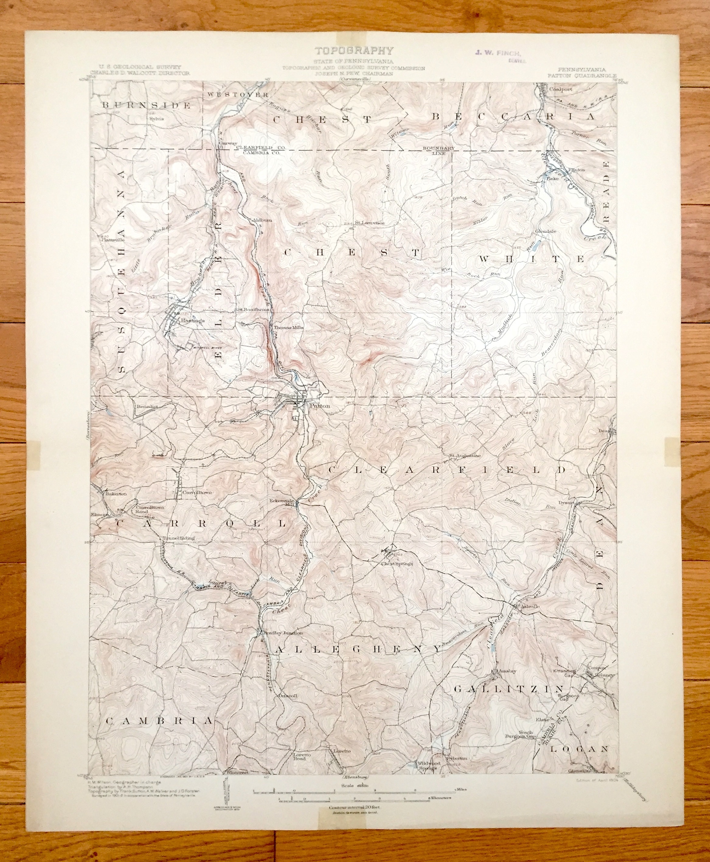 Antique Patton, Pennsylvania 1904 US Geological Survey Topographic Map ...