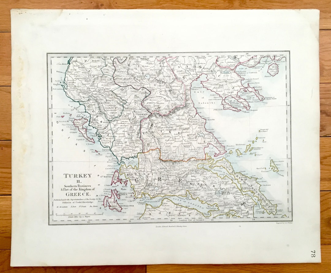 Antique 1845 Greece & Albania Map From SDUK Atlas – Athens, Corinth ...