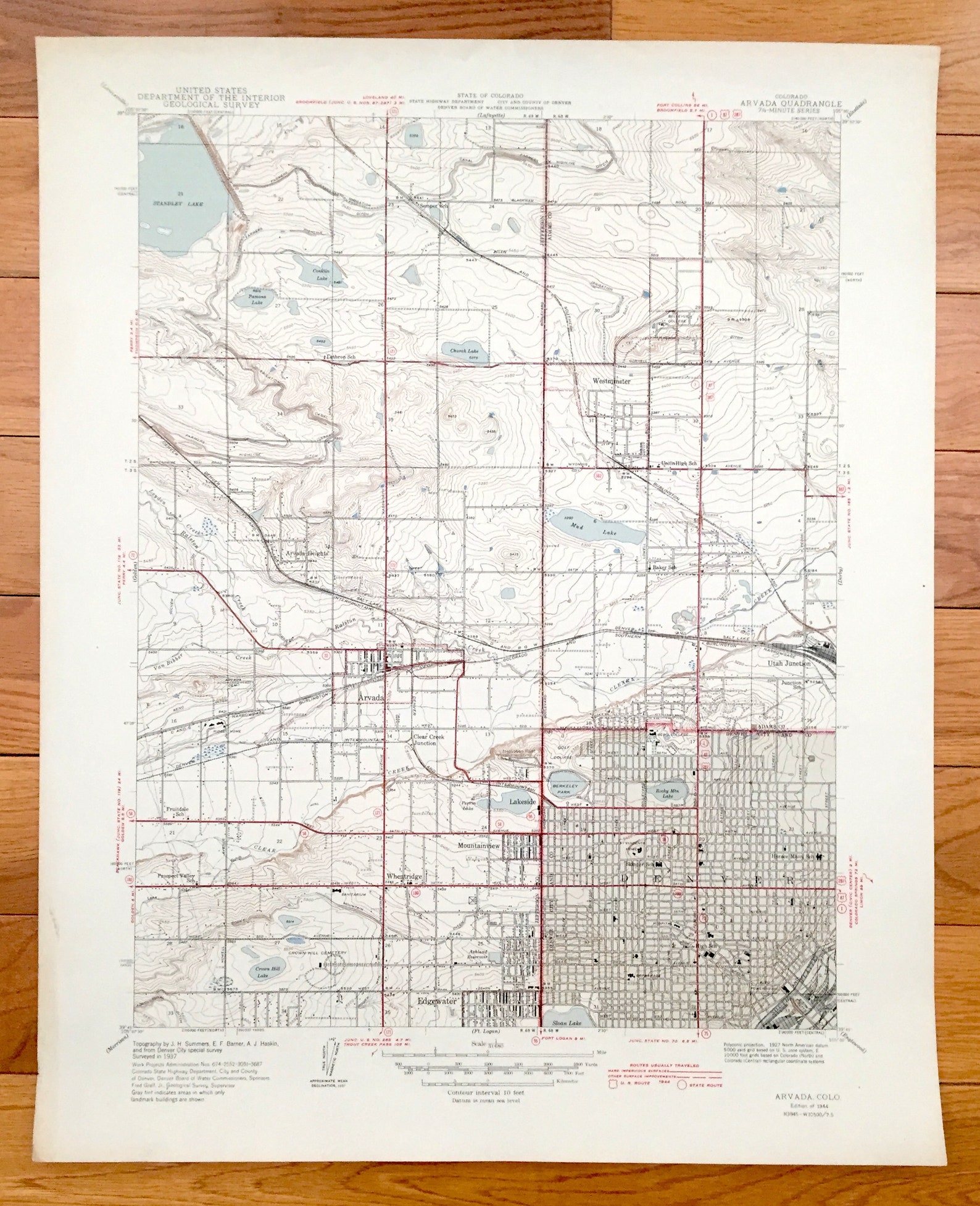 Antique Denver, Colorado 1944 US Geological Survey Topographic Map ...