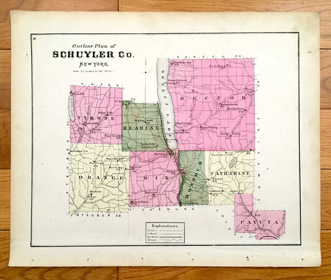 Antique 1874 Schuyler County, New York Carte de Pomeroy, Whitman & Co ...