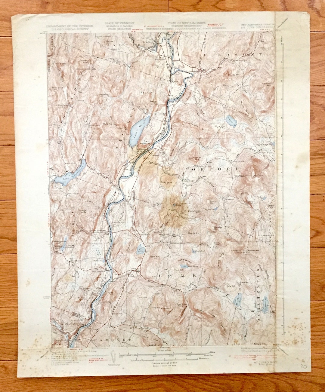 Antique Mt Cube, New Hampshire 1933 US Geological Survey Topographic ...