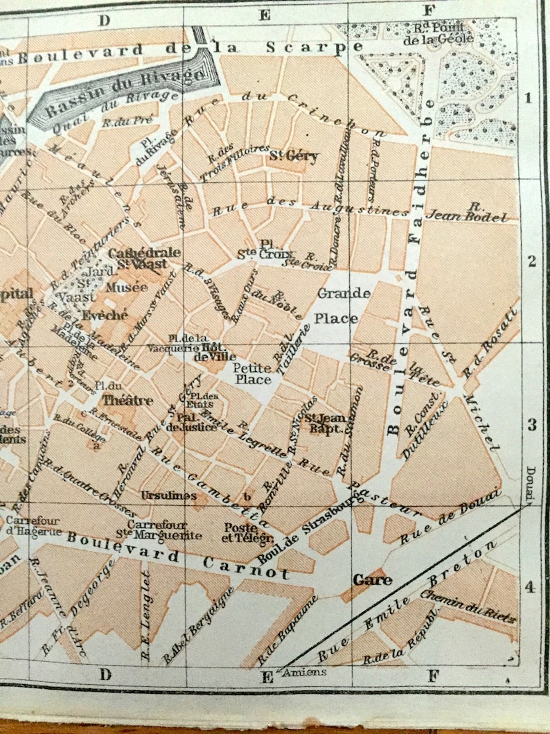 Antique 1909 Arras, France Map From Baedekers Guide Atlas – Citadelle ...