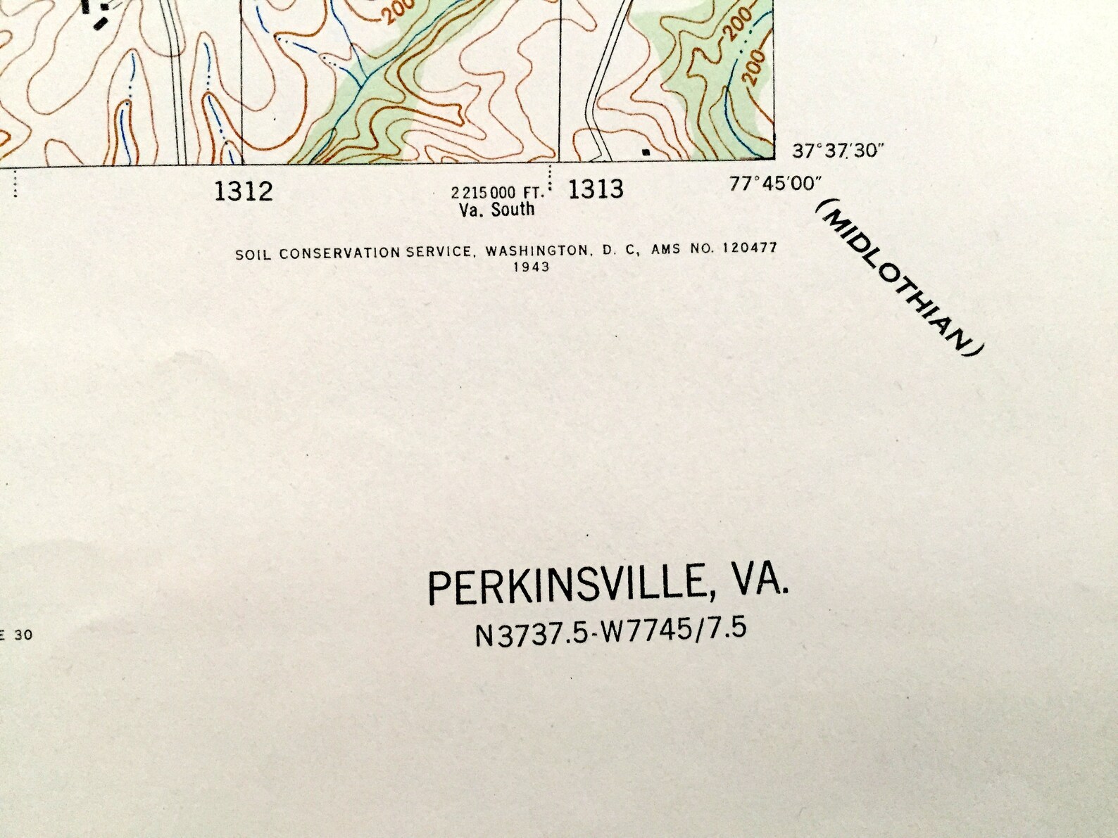 Antique Perkinsville Virginia 1943 US Army Topographic Map | Etsy