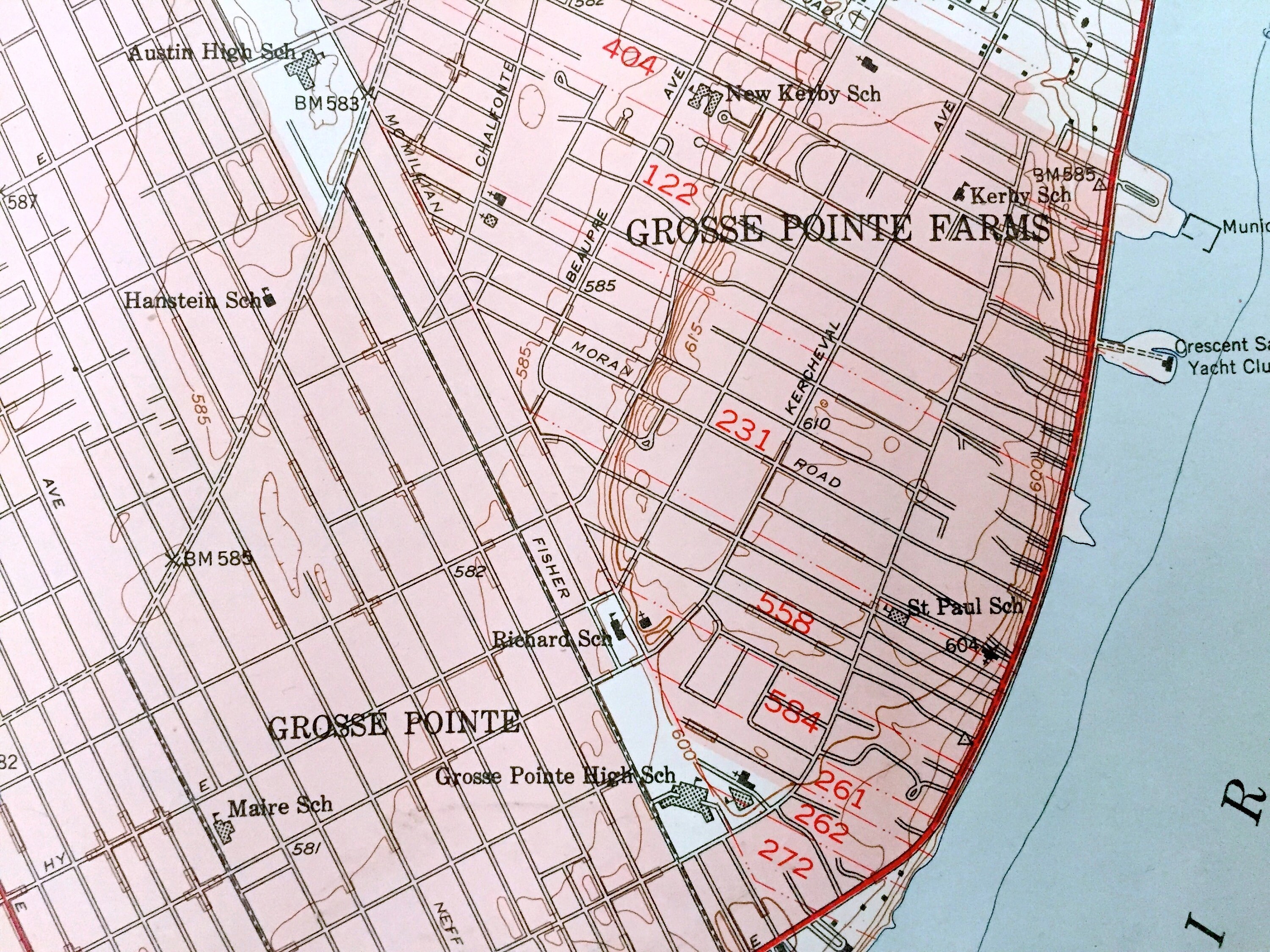 Antique Detroit, Michigan 1950's WALL SIZE US Geological Survey ...