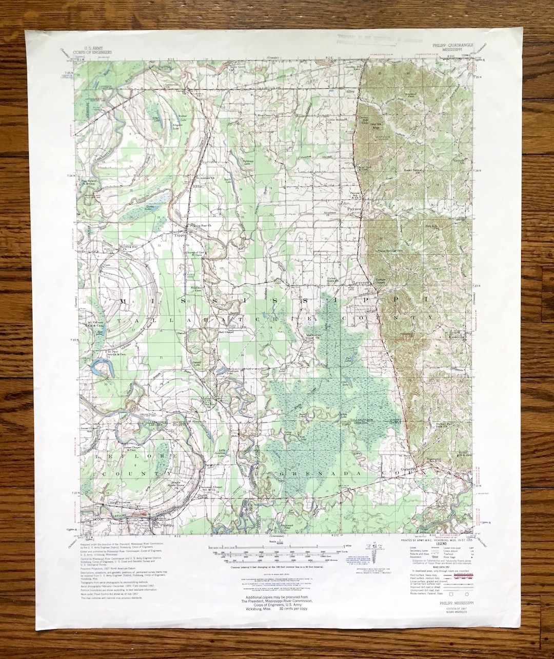 Antique Philipp, Mississippi 1957 US Geological Survey Topographic Map ...