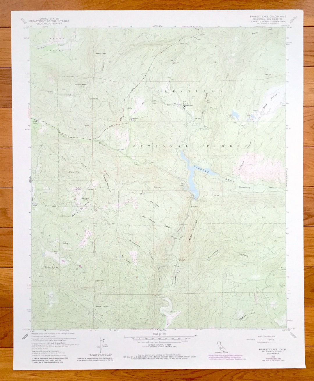 Antique Barrett Lake, California 1960 US Geological Survey Topographic ...