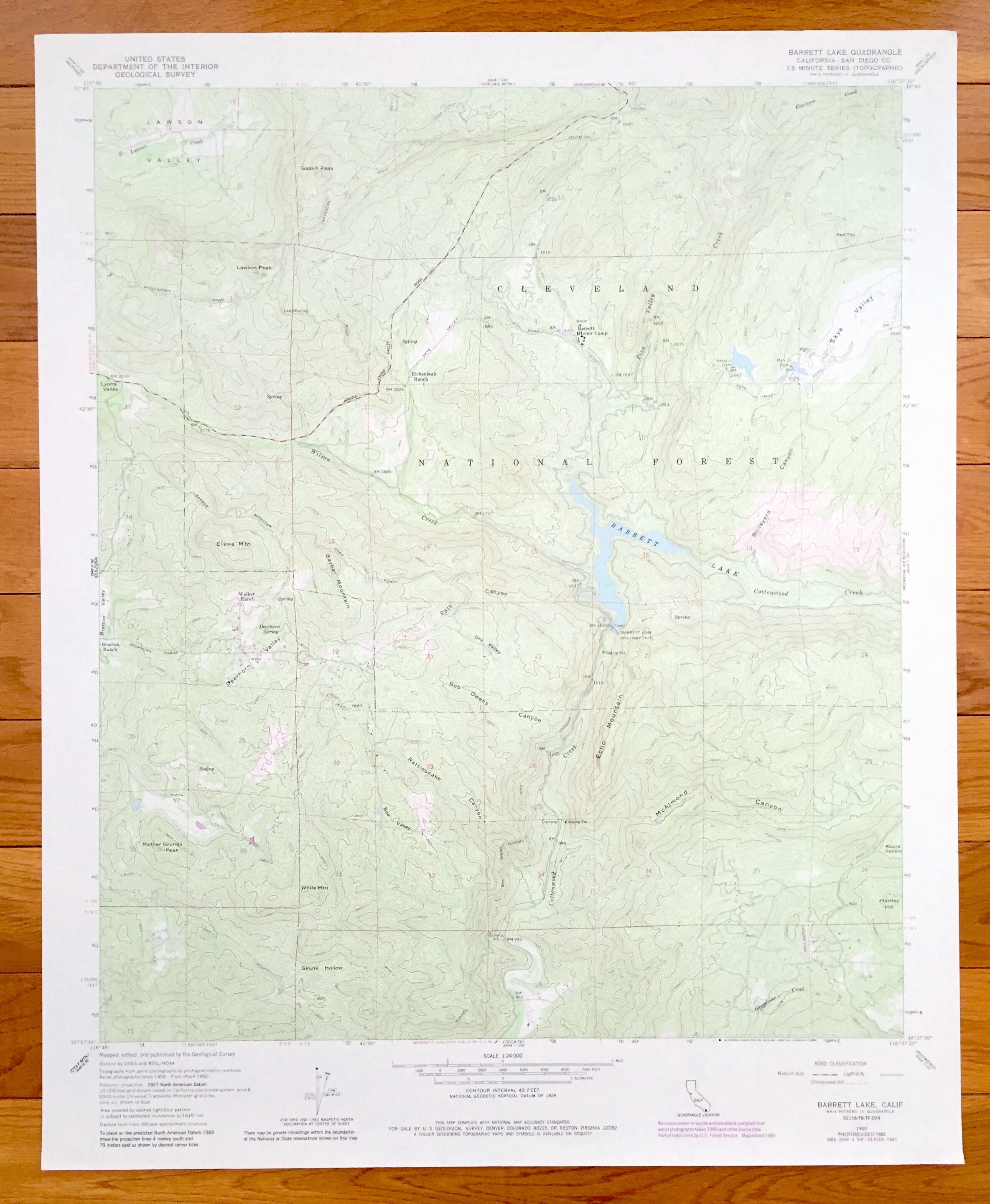 Antique Barrett Lake, California 1960 US Geological Survey Topographic ...