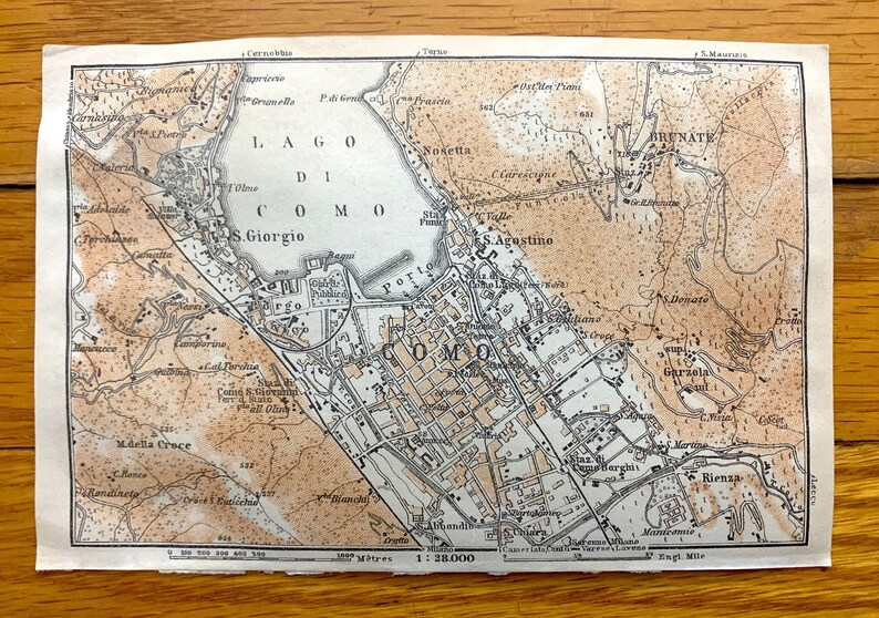 Antique 1913 Como Italy Map From Baedekers Guide Lombardy - Etsy