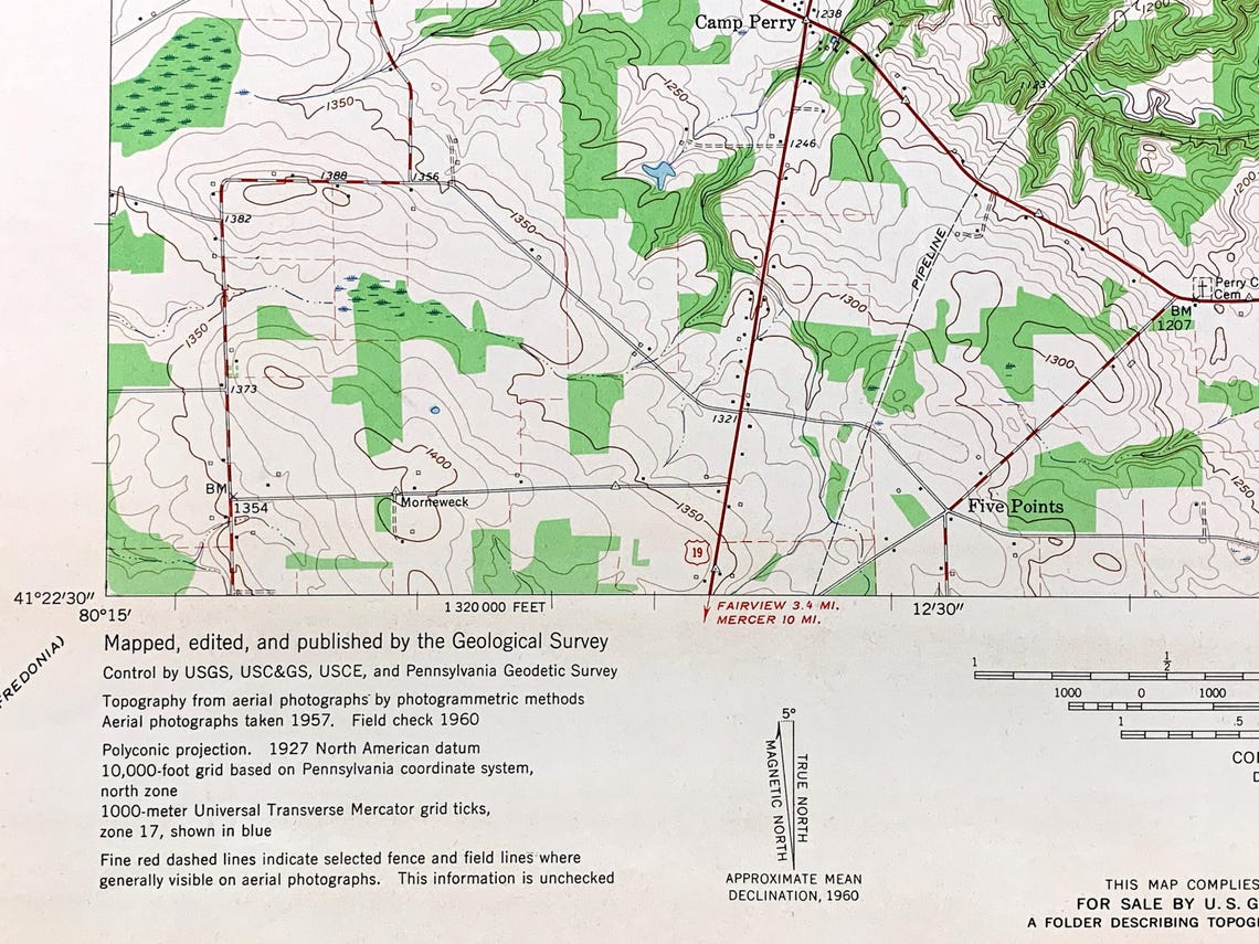 Antique Hadley, Pennsylvania 1960 US Geological Survey Topographic Map ...