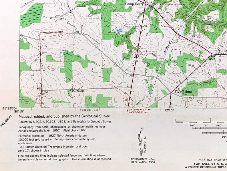 Antique Hadley, Pennsylvania 1960 US Geological Survey Topographic Map ...