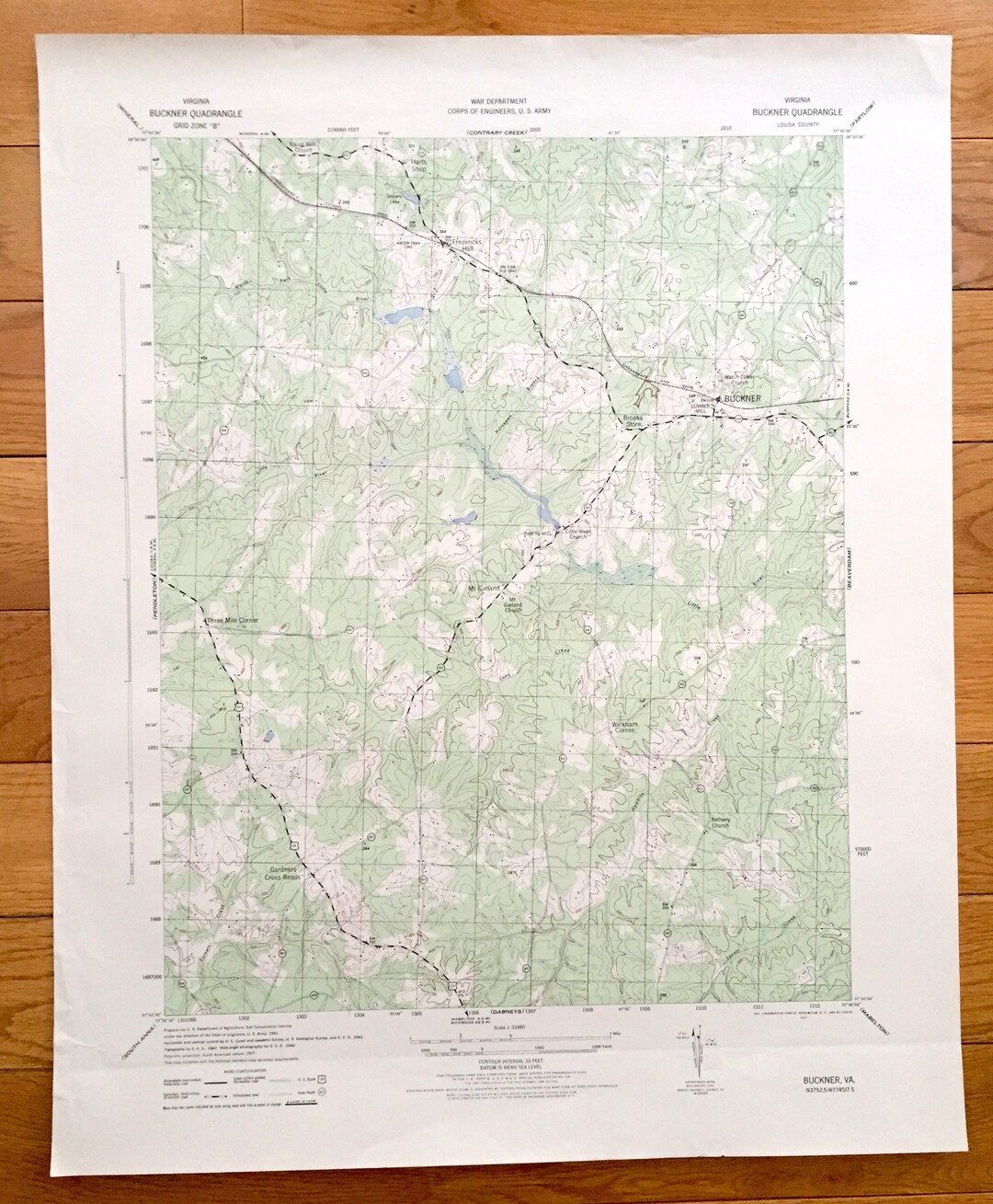 Antique Buckner, Virginia 1943 US Army Topographic Map — Louisa County ...