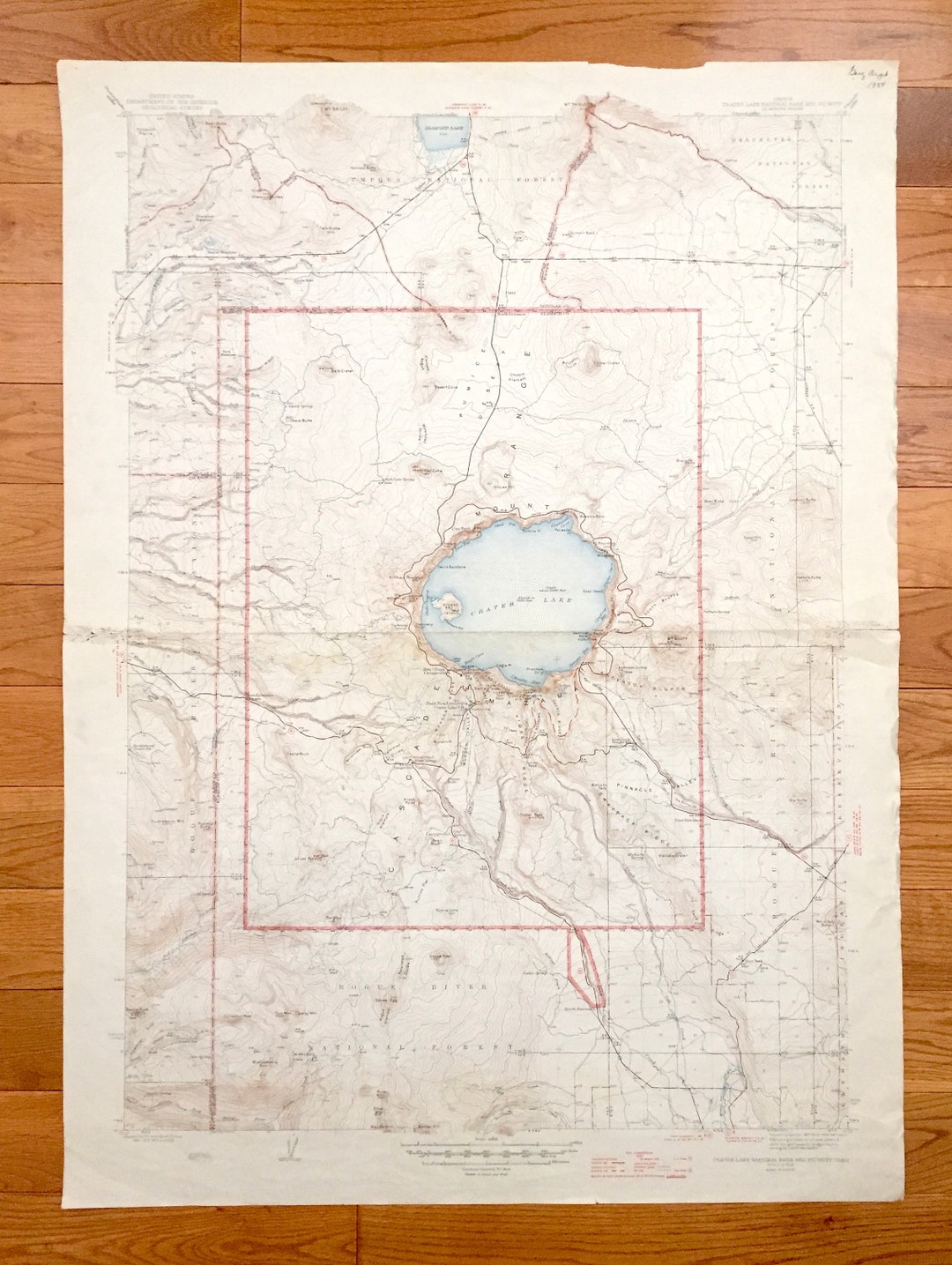 Antique Crater Lake National Park, Oregon 1946 US Geological Survey ...