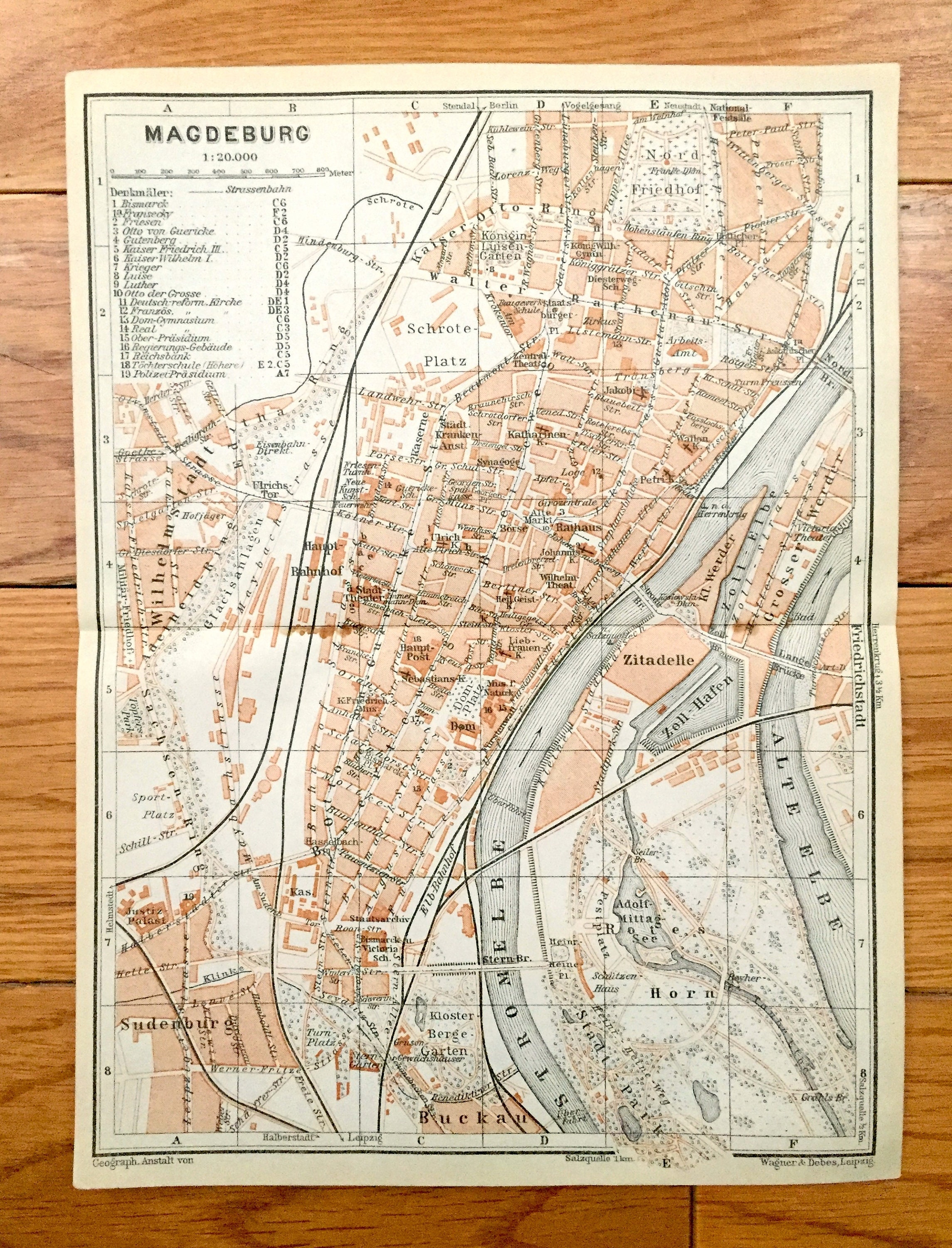 Antique 1925 Magdeburg Germany Map from Baedekers Guide Atlas | Etsy