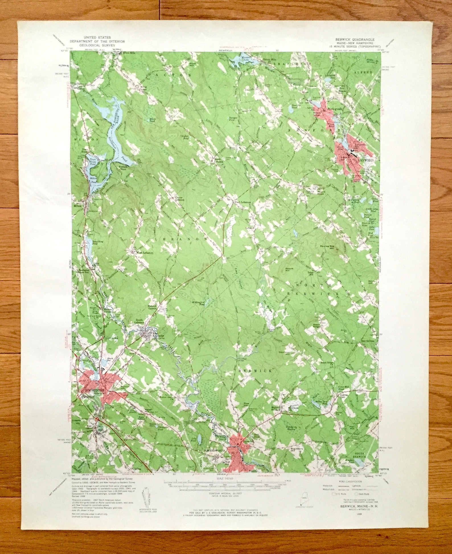 Antique Berwick Maine 1958 US Geological Survey Topographic - Etsy