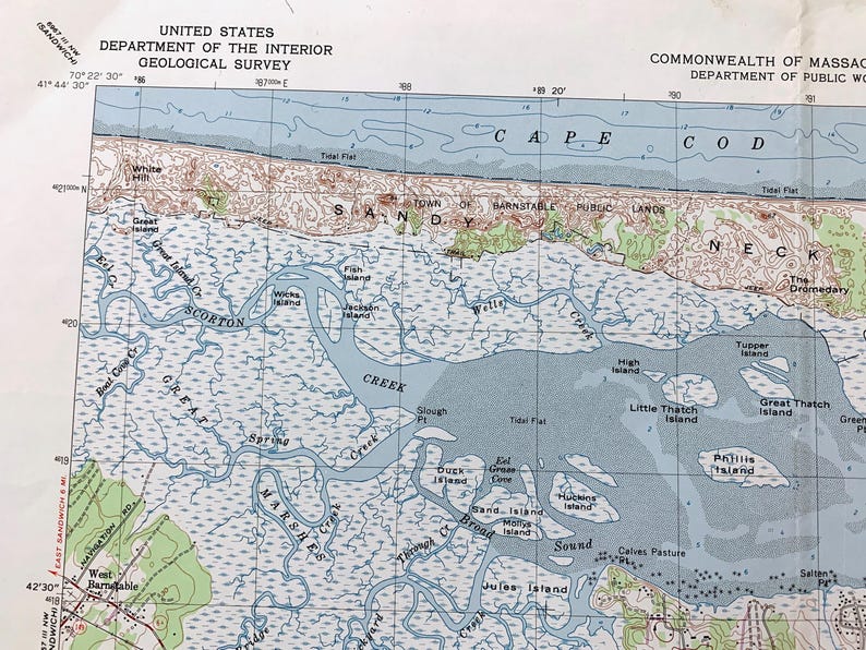Antique Hyannis, Massachusetts 1974 US Geological Survey Topographic ...