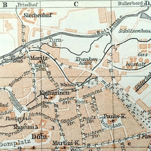 Antique 1925 Halberstadt, Germany Map From Baedekers Guide Atlas ...