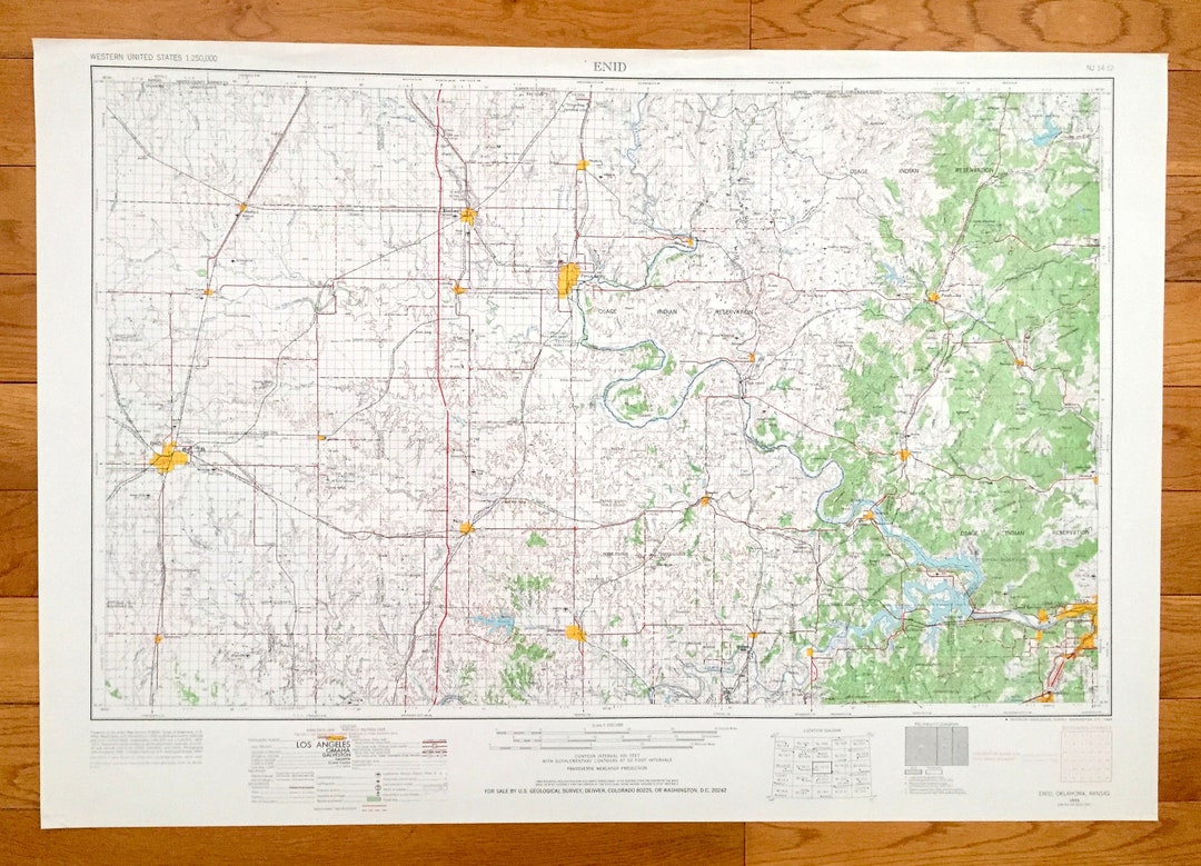 Antique Enid, Oklahoma 1955 US Geological Survey Topographic Map ...