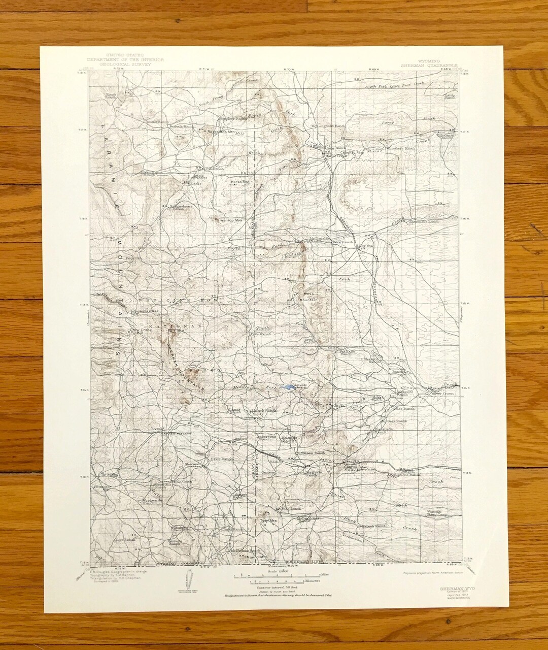Antique Sherman, Wyoming 1905 US Geological Survey Topographic Map ...