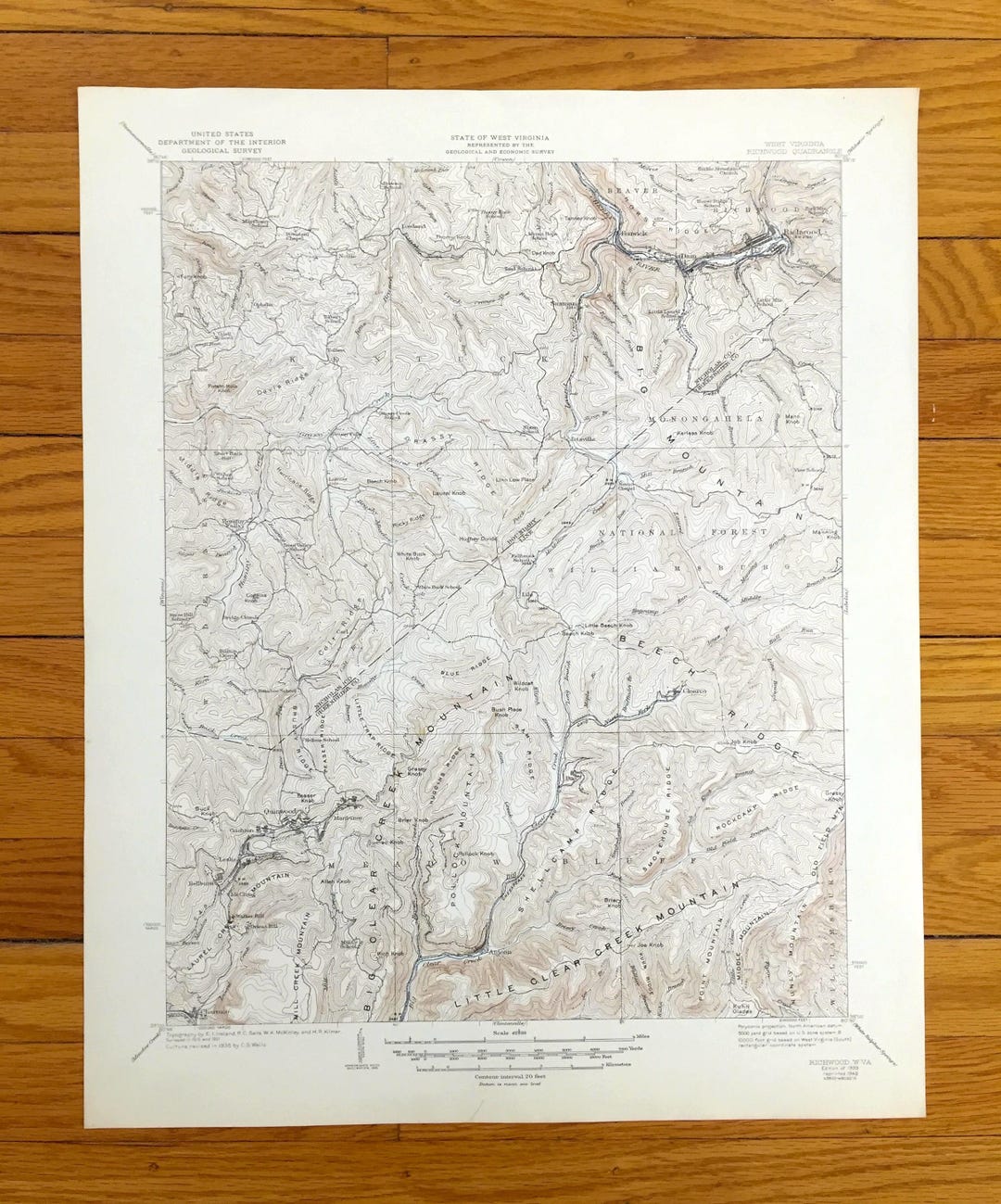 Antique Richwood, West Virginia 1939 US Geological Survey Topographic ...