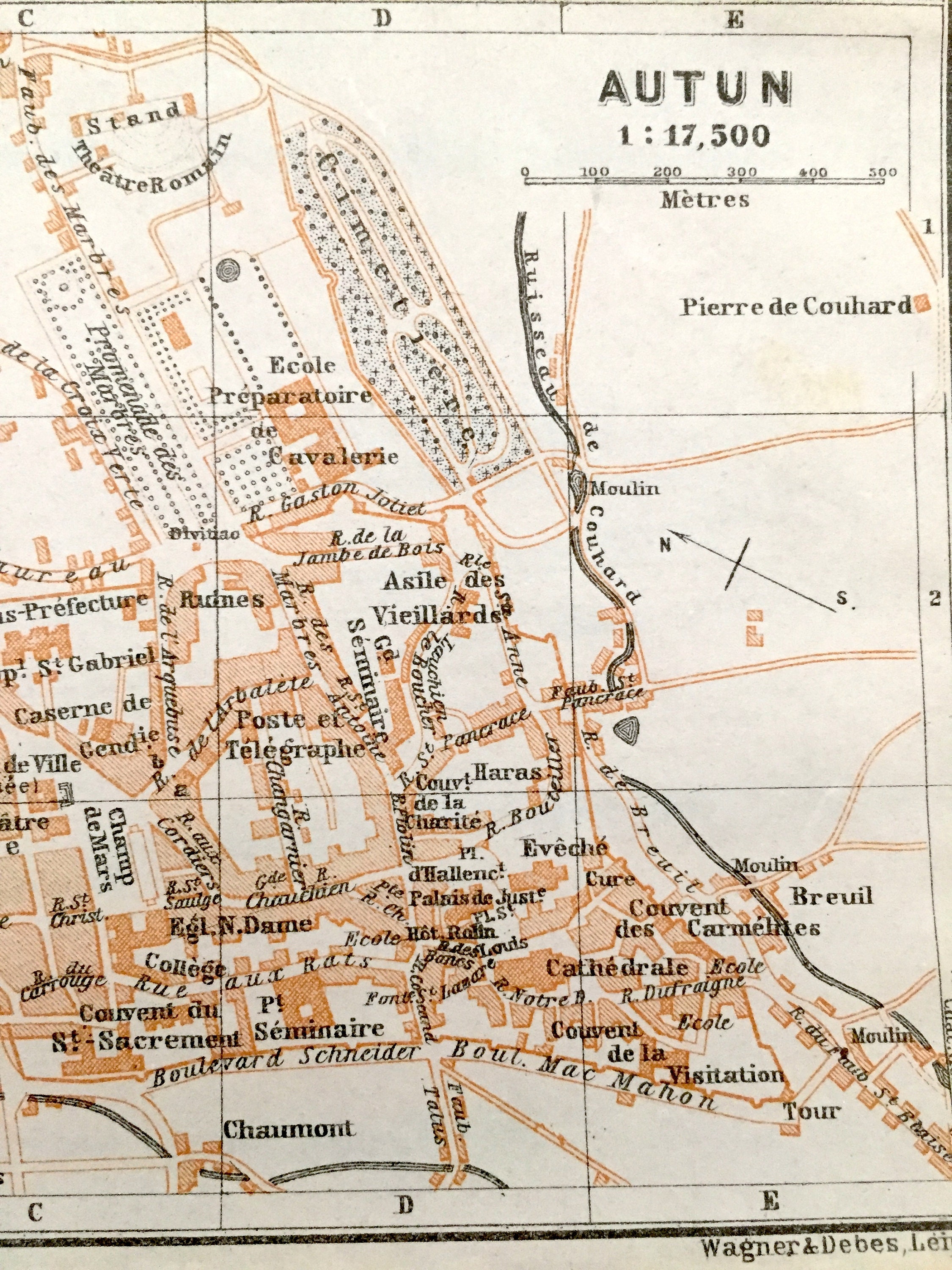 Antique 1909 Autun, France Map From Baedekers Guide Atlas – Saone-et ...