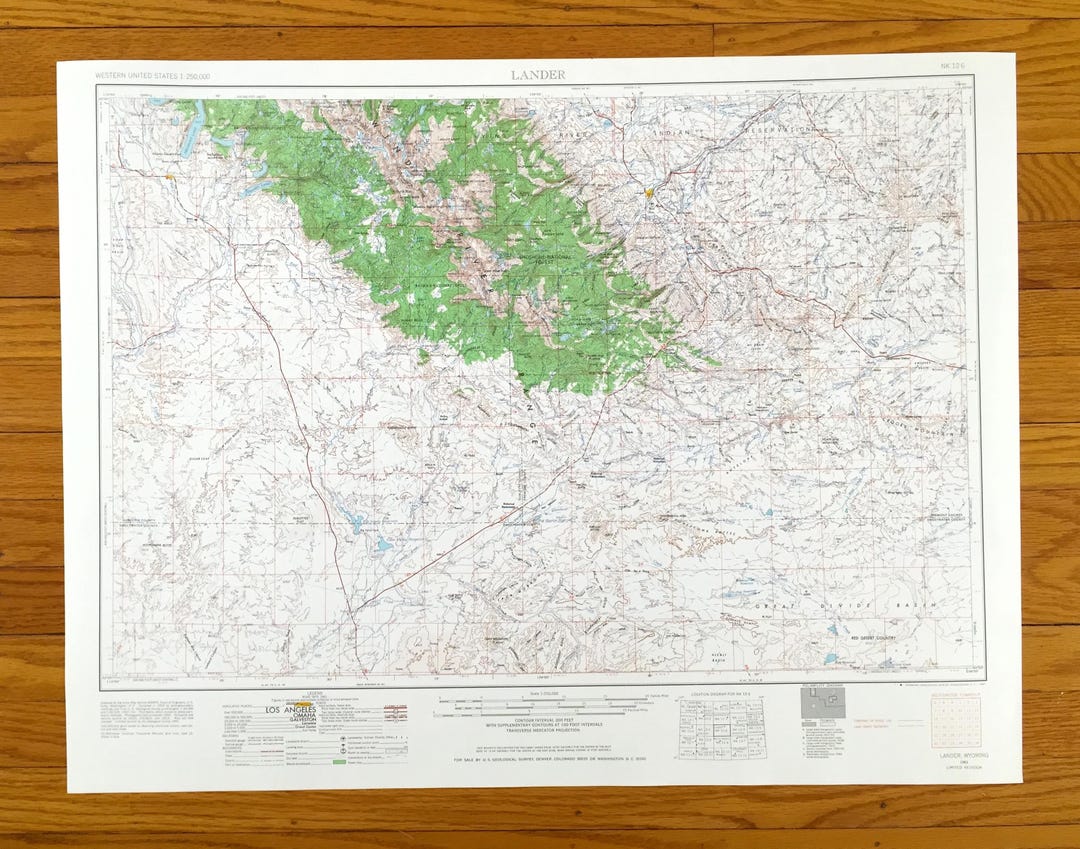 Antique Lander, Wyoming 1961 US Geological Survey Topographic Map ...