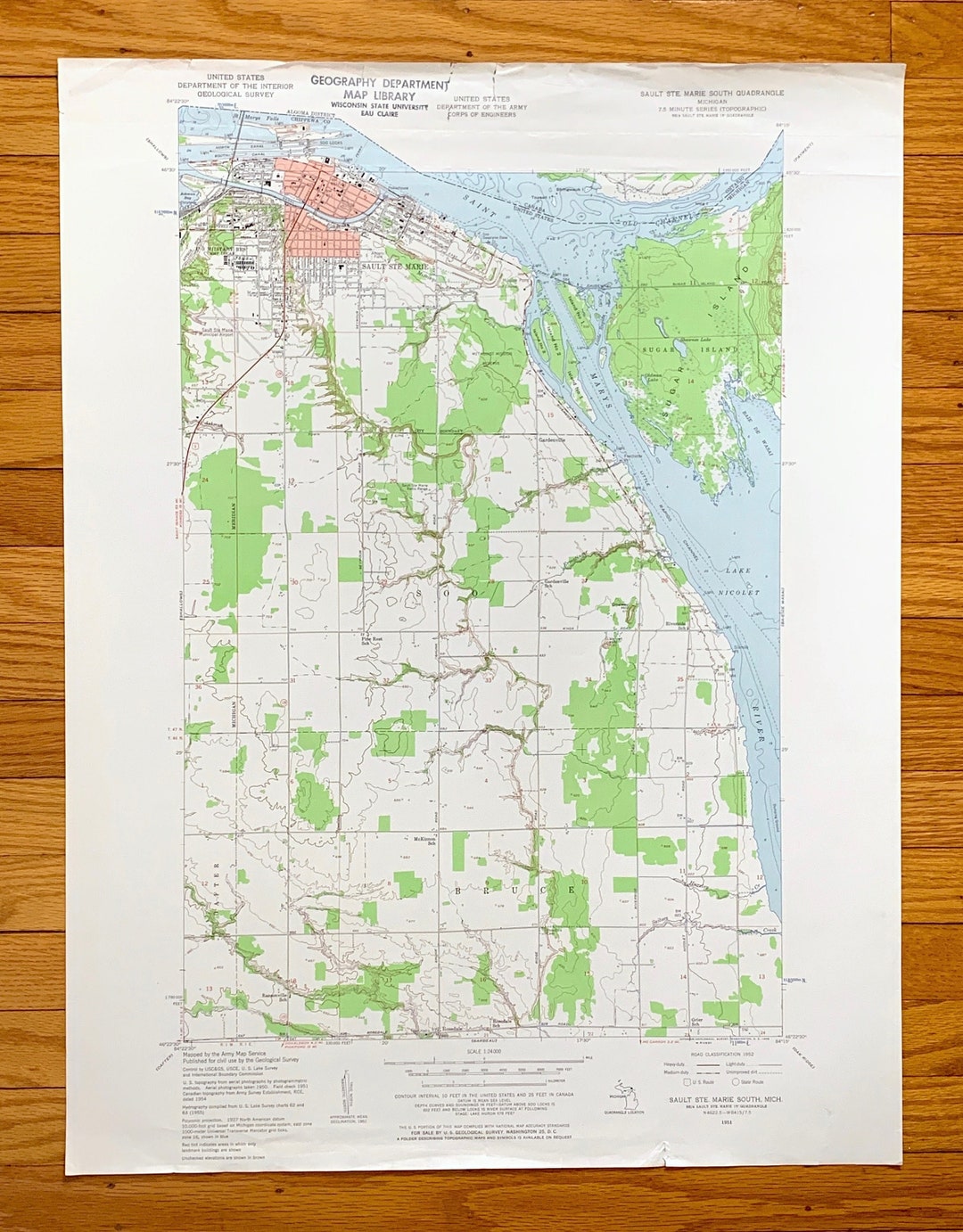 Antique Sault Ste Marie, Michigan 1951 US Geological Survey Topographic ...