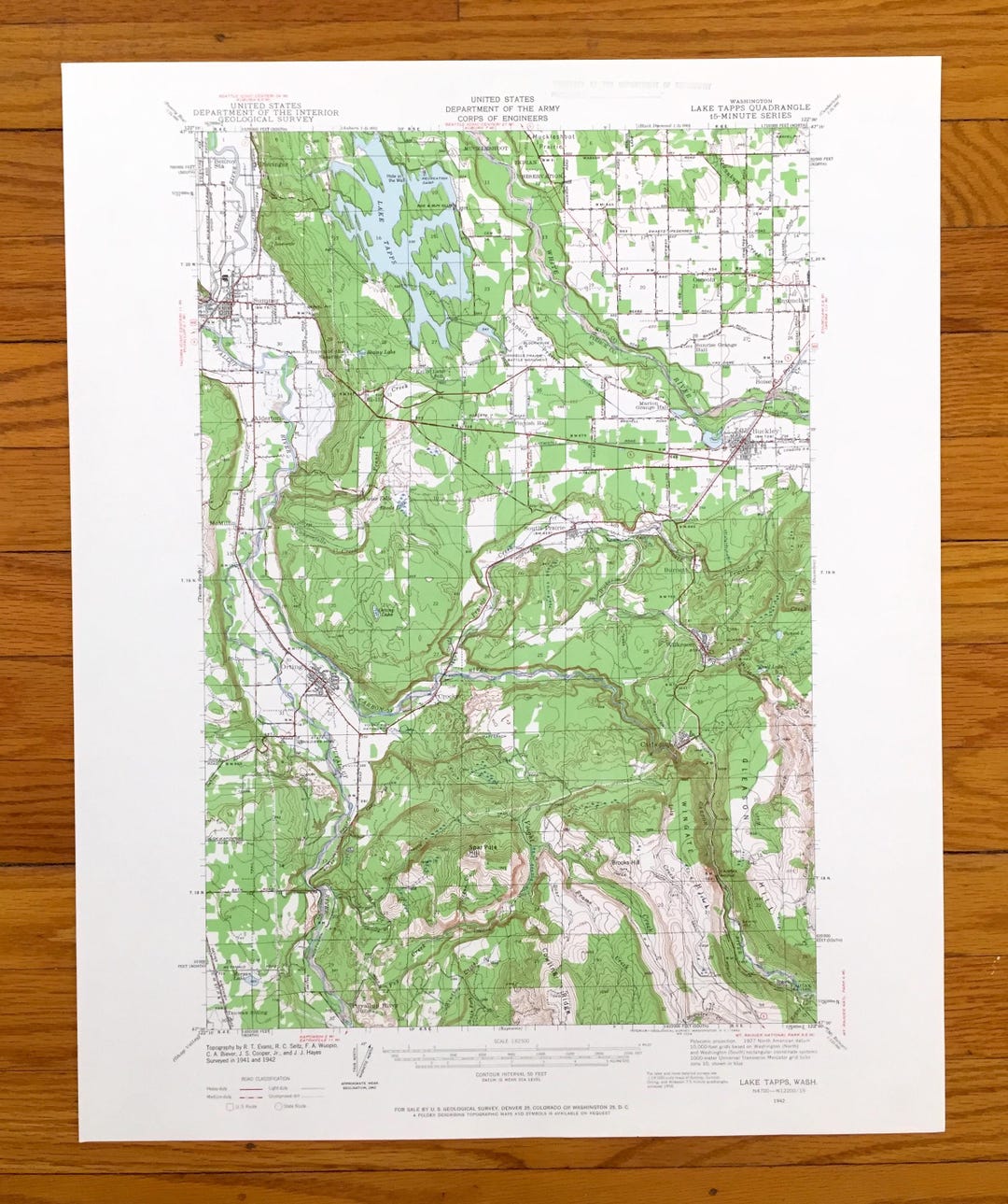 Antique Lake Tapps, Washington 1942 US Geological Survey Topographic ...