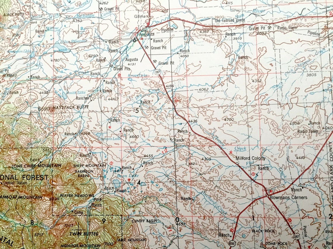 Antique Choteau, Montana 1955 US Geological Survey Topographic Map ...