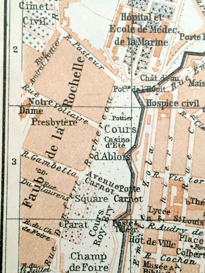 Antique 1914 Rochefort, France Map From Baedekers Guide Atlas ...