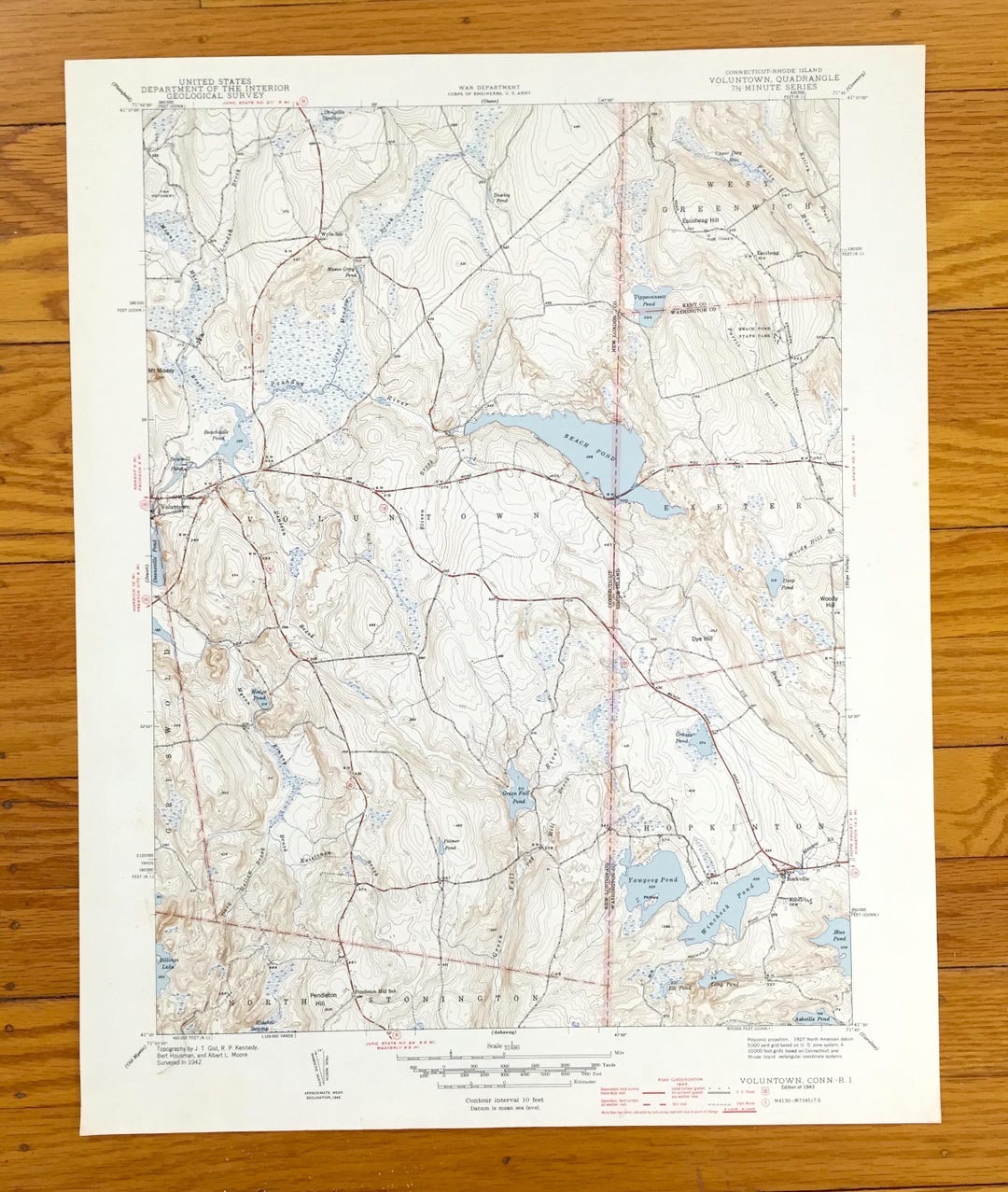 Antique Voluntown, Connecticut 1943 US Geological Survey Topographic ...