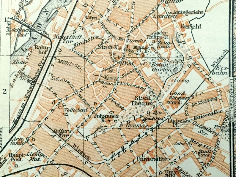 Antique 1925 Giessen and Bad Nauheim Germany Map From - Etsy