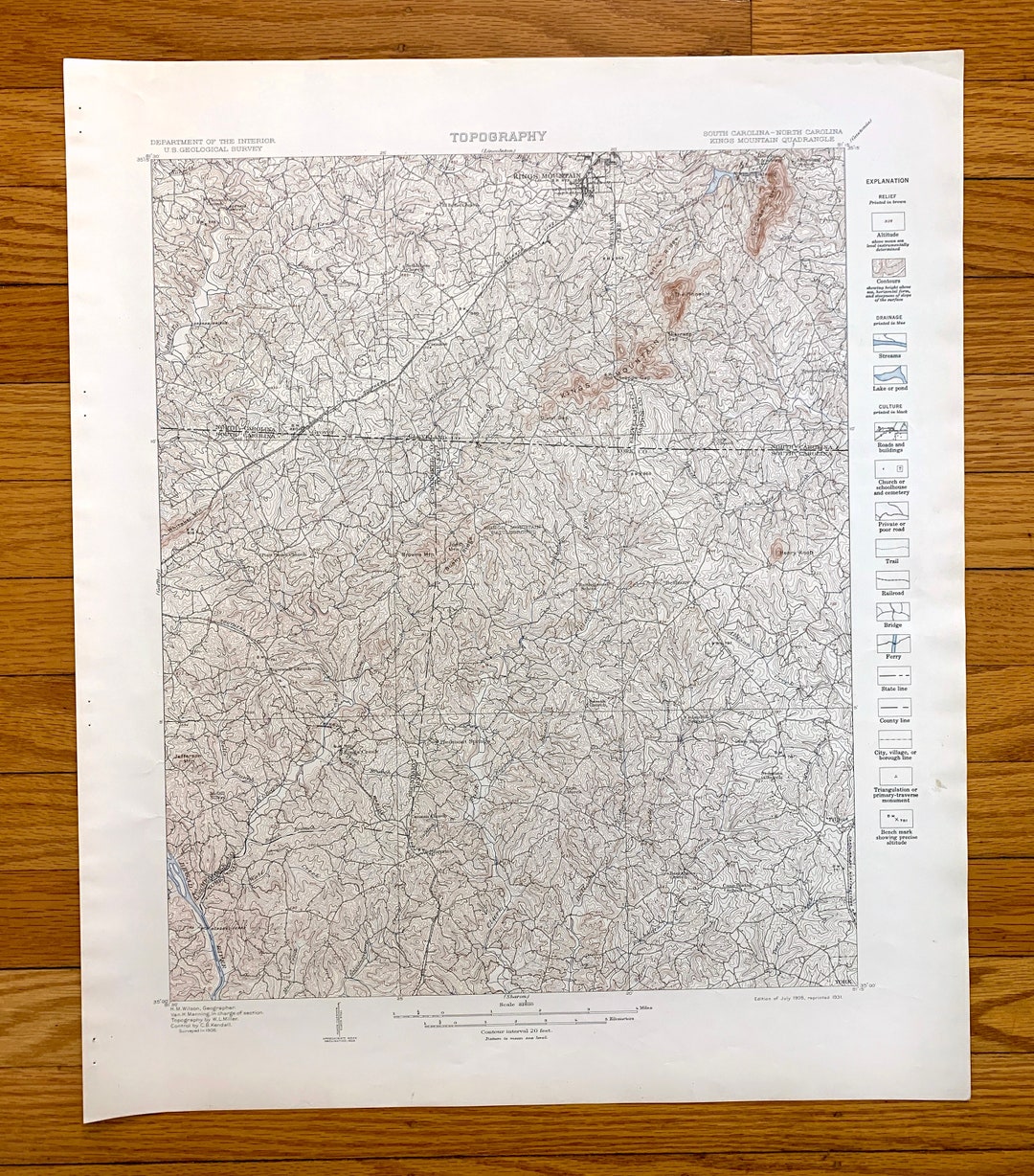 Antique Kings Mountain, North Carolina 1908 US Geological Survey ...