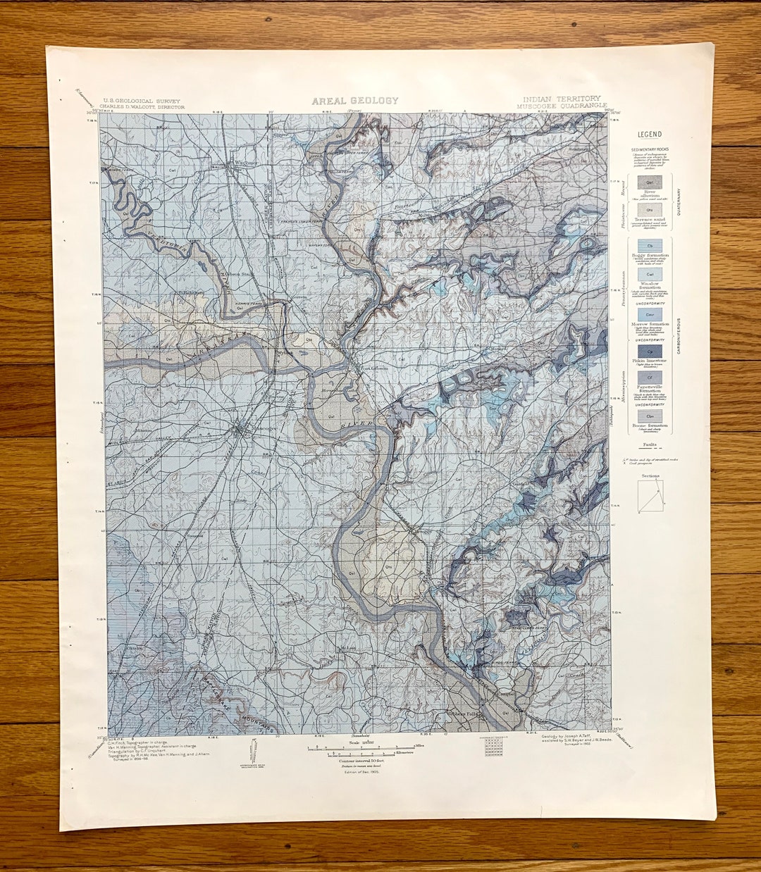Antique Muskogee, Oklahoma 1905 US Geological Survey Topographic Map ...