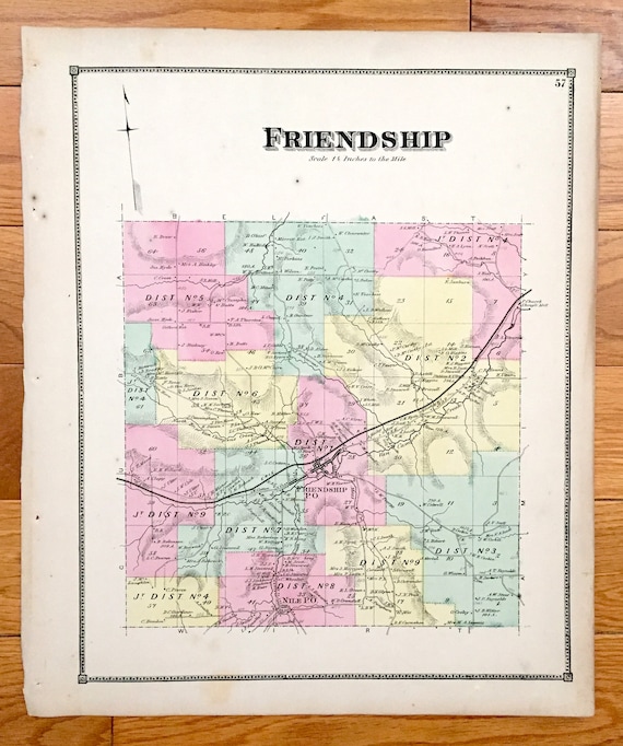 Antique 1869 Friendship New York Map From D.G. Beers Atlas of | Etsy