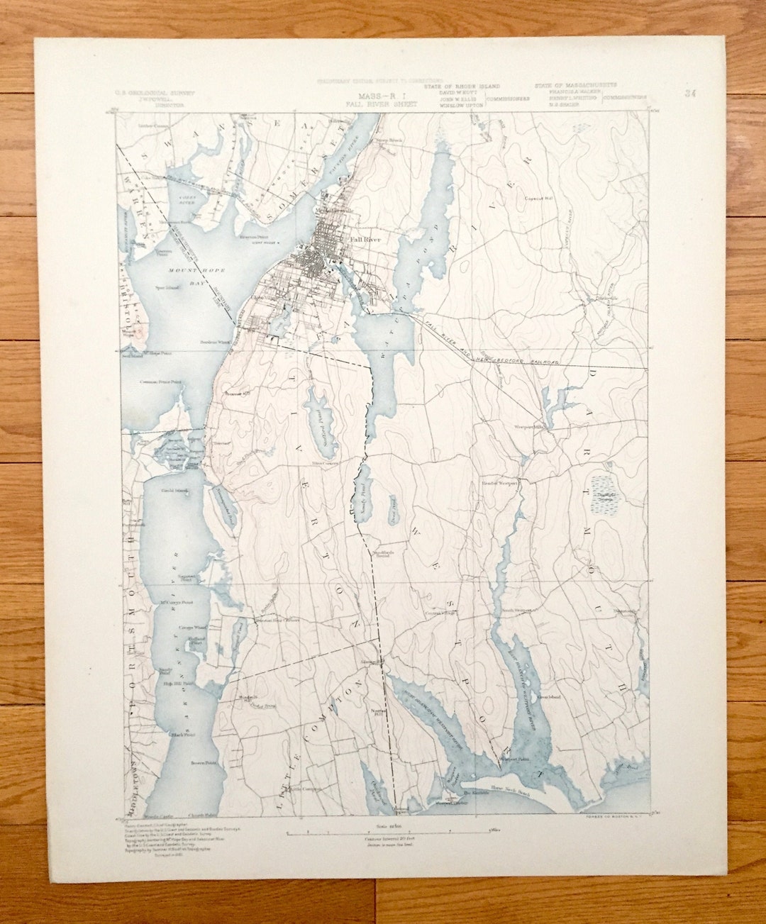 Antique 1885 Fall River, Massachusetts US Geological Survey Topographic ...