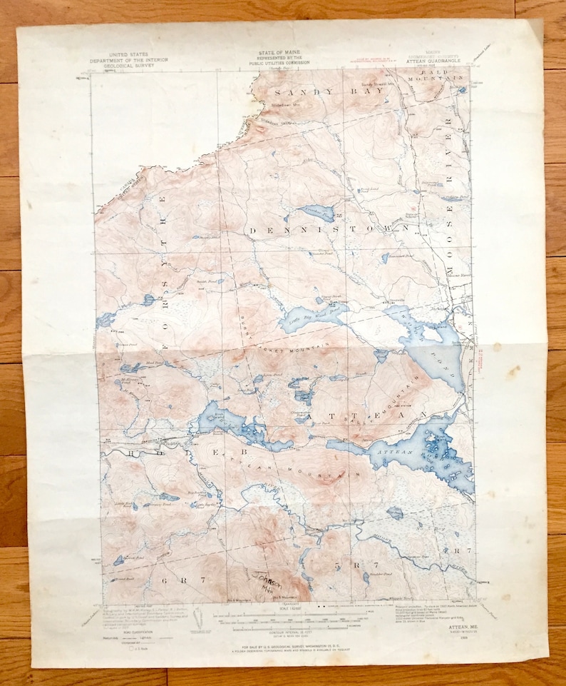 Antique Attean Maine 1923 US Geological Survey Topographic - Etsy