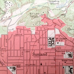 Antique Sunland, California 1966 US Geological Survey Topographic Map ...