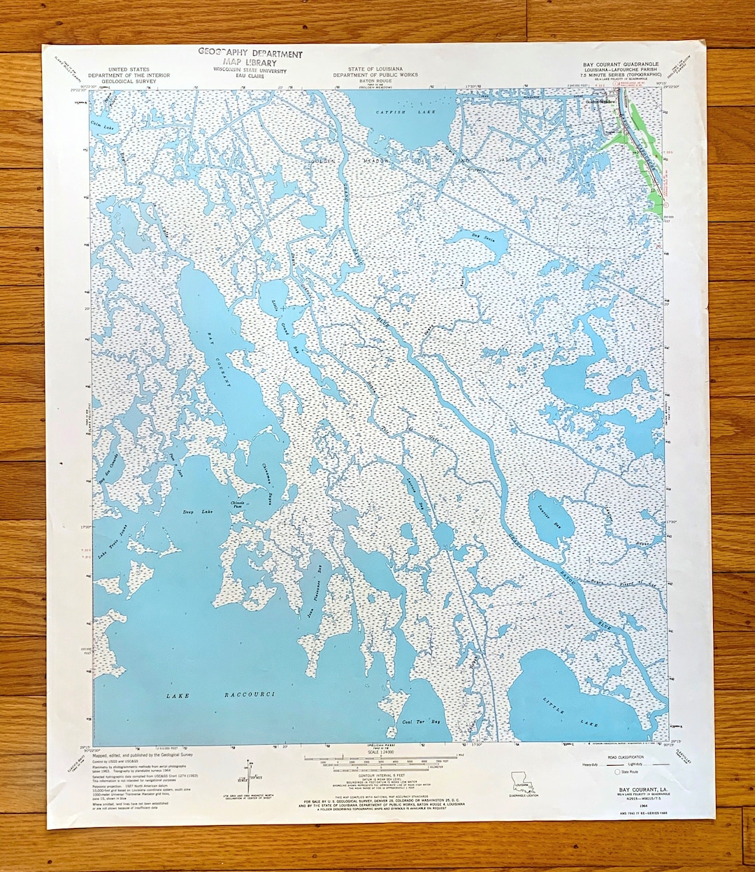 Antique Bay Courant, Louisiana 1964 US Geological Survey Topographic ...
