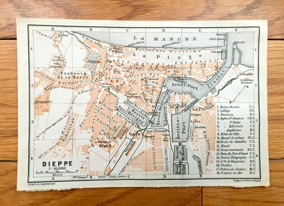 Antique 1909 Dieppe France Map From Baedekers Guide Atlas | Etsy