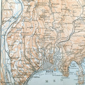 Antique 1914 Nice Beaulieu, France Map From Baedekers Guide Atlas ...