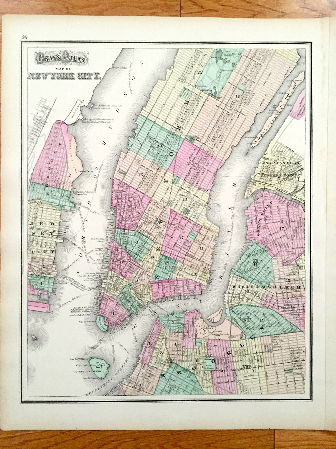 Antique 1874 New York City / Connecticut NY State Map From O.W. Gray's ...