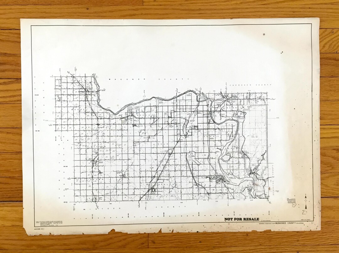 Antique Muskogee County, Oklahoma 1976 Highway Map – Fort Gibson ...